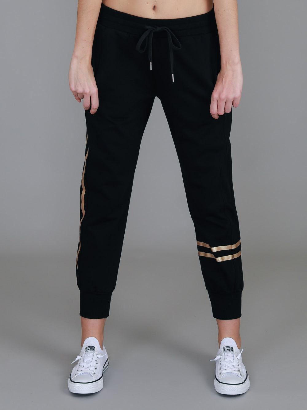 Charlise Stripe Sweatpants – Black Joggers with Gold Stripes