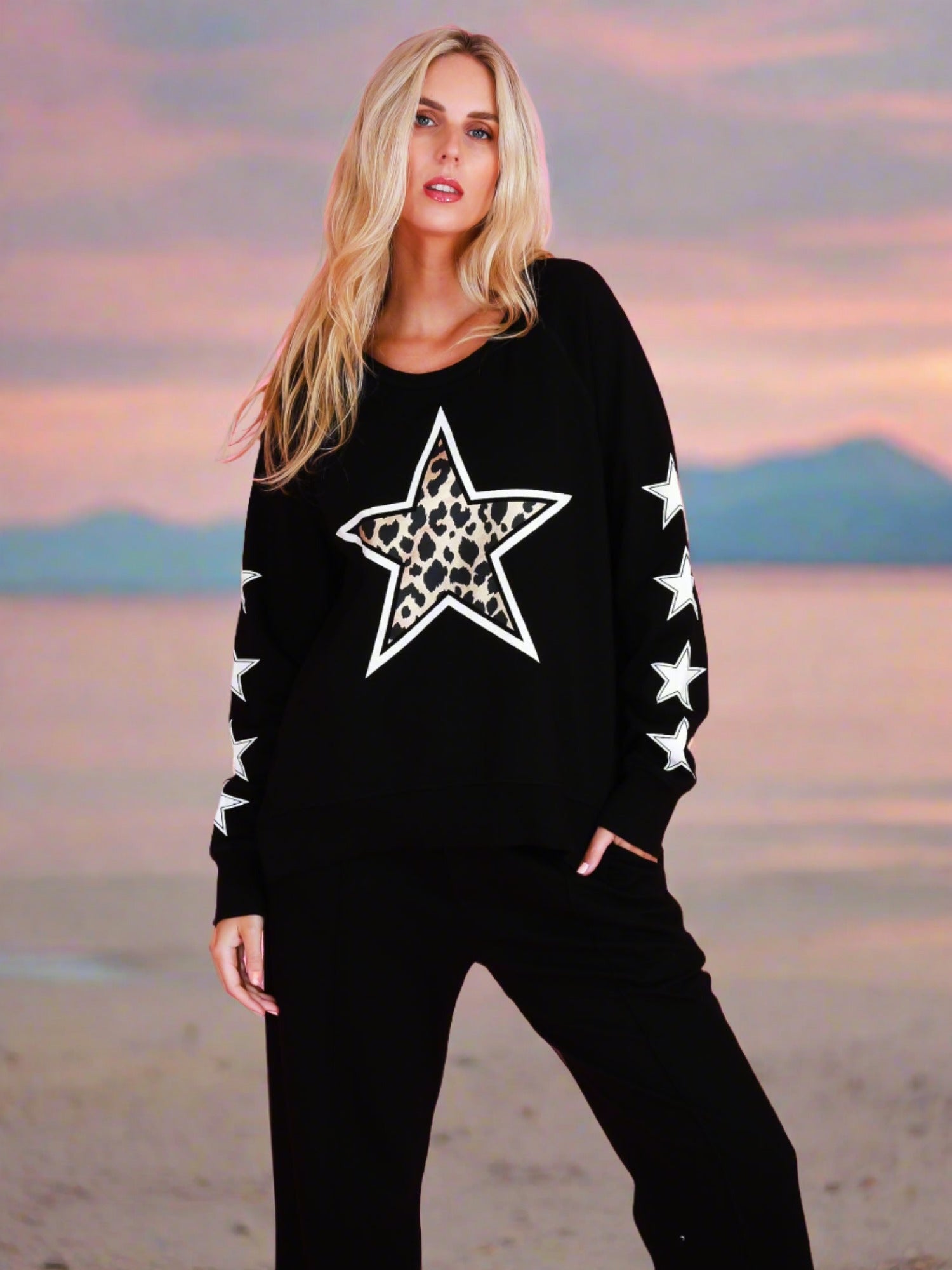 Leopard Print Star Sweatshirt | Best Tracksuit Sets