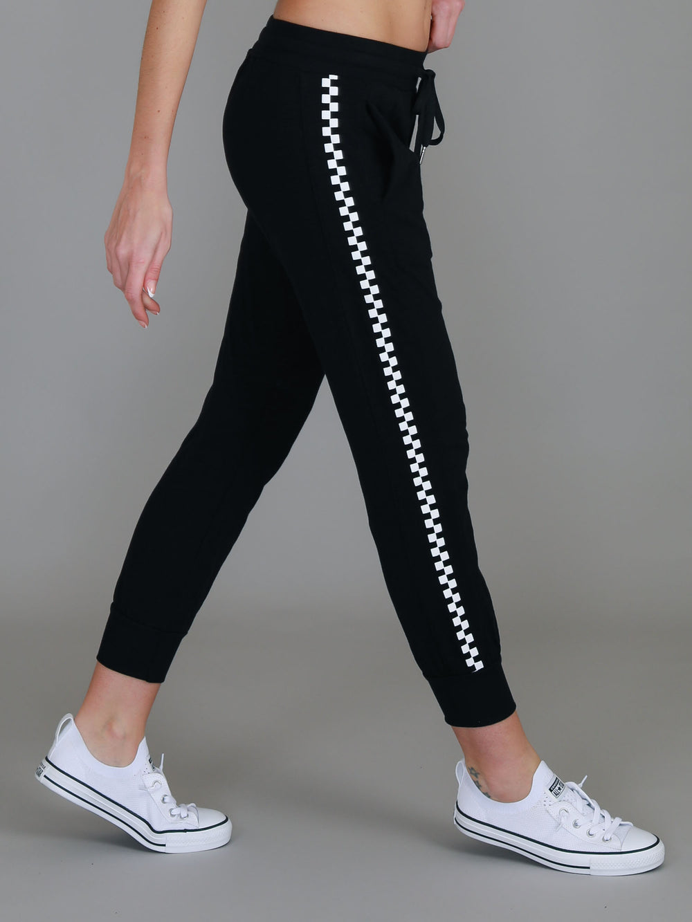 Wilsons Check Black Jogger – French Terry Pants with Side Stripe