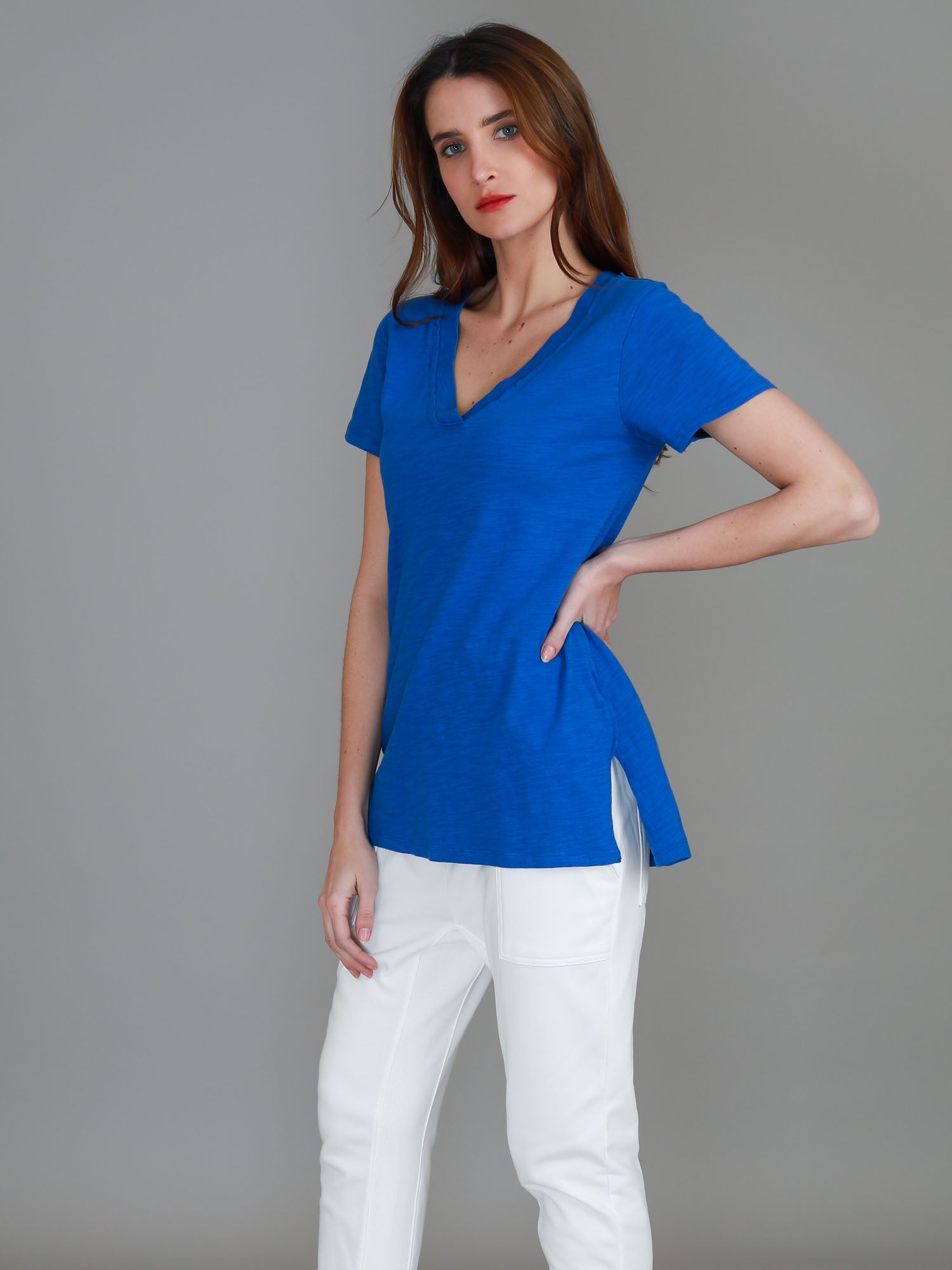 Frankie V Neck T Shirt Supersonic Blue | 3rd Story