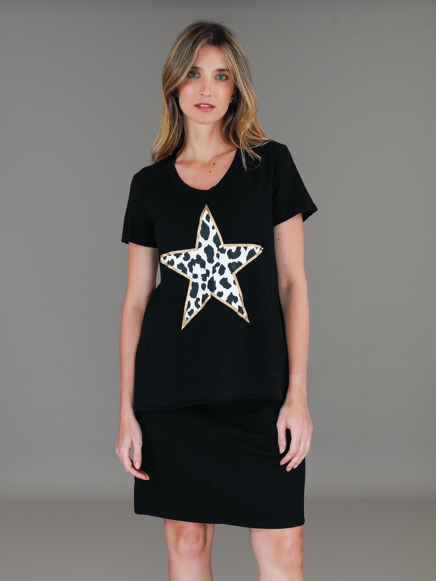 Coco Leopard Star T Shirt - Women's Graphic Tee Black & White
