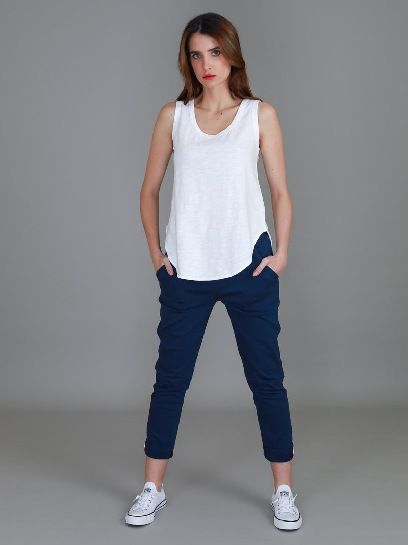 White Longline Tank Top – Curved Hem Cotton Tank for Everyday Wear